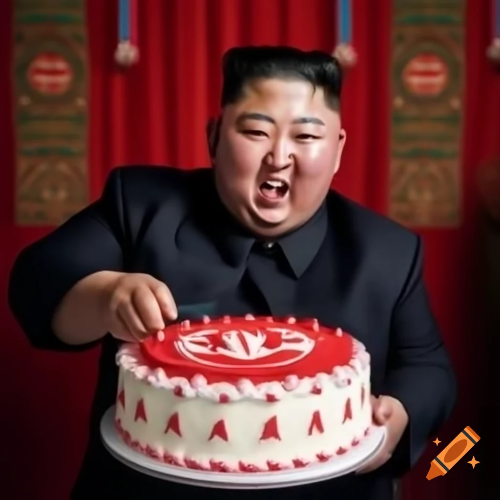 Kim Jong Un carrying a birthday cake on Craiyon