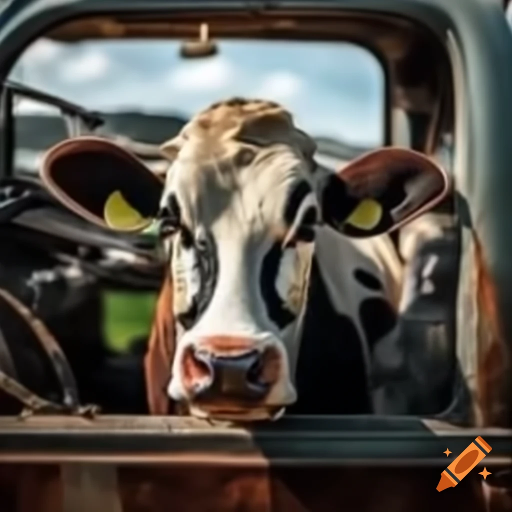 Truck with a cow head design on Craiyon