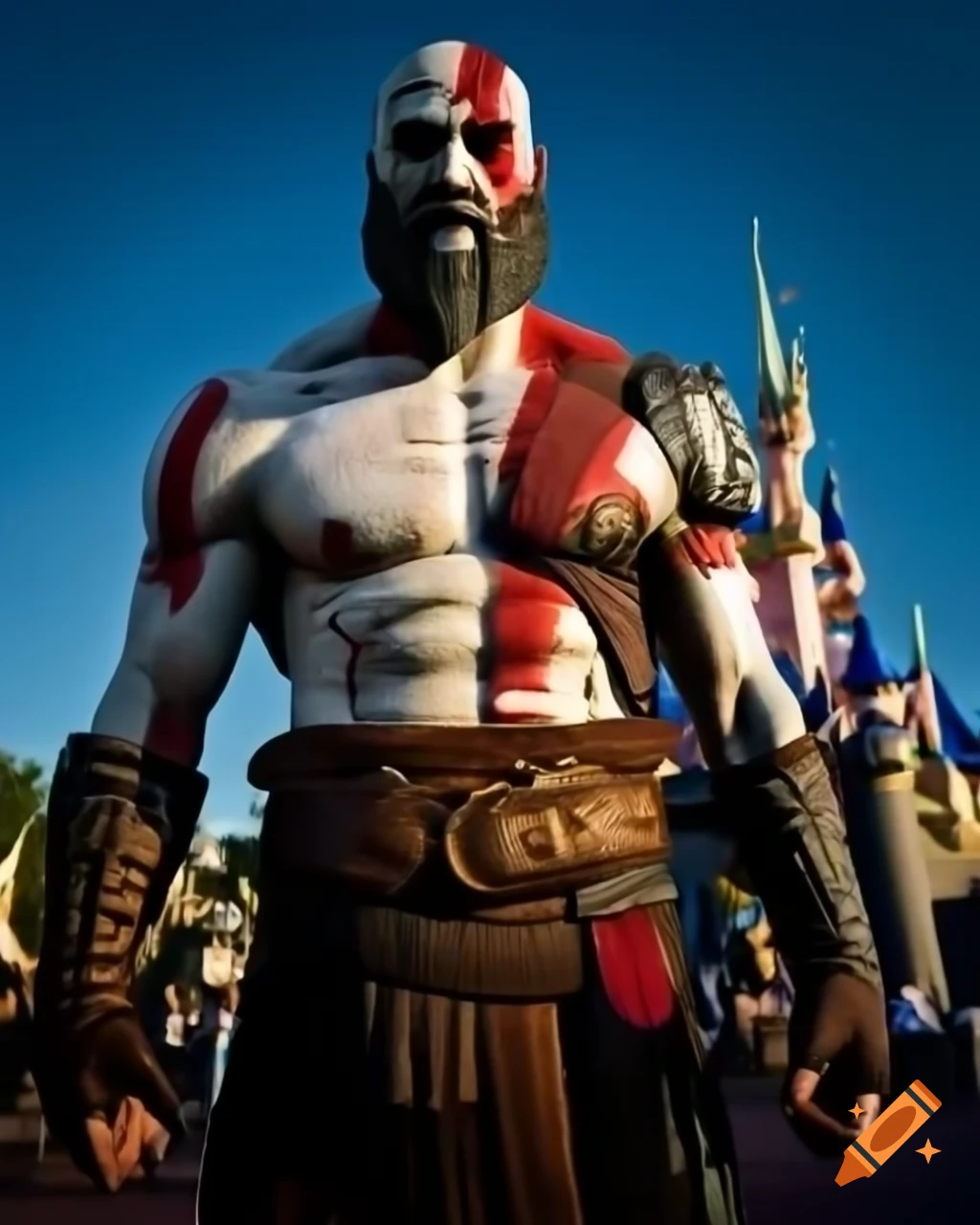 Kratos character in disneyland setting on Craiyon