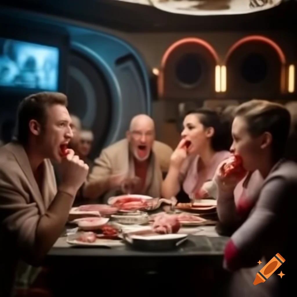 People dining in futuristic restaurant with scarce meat availability on ...