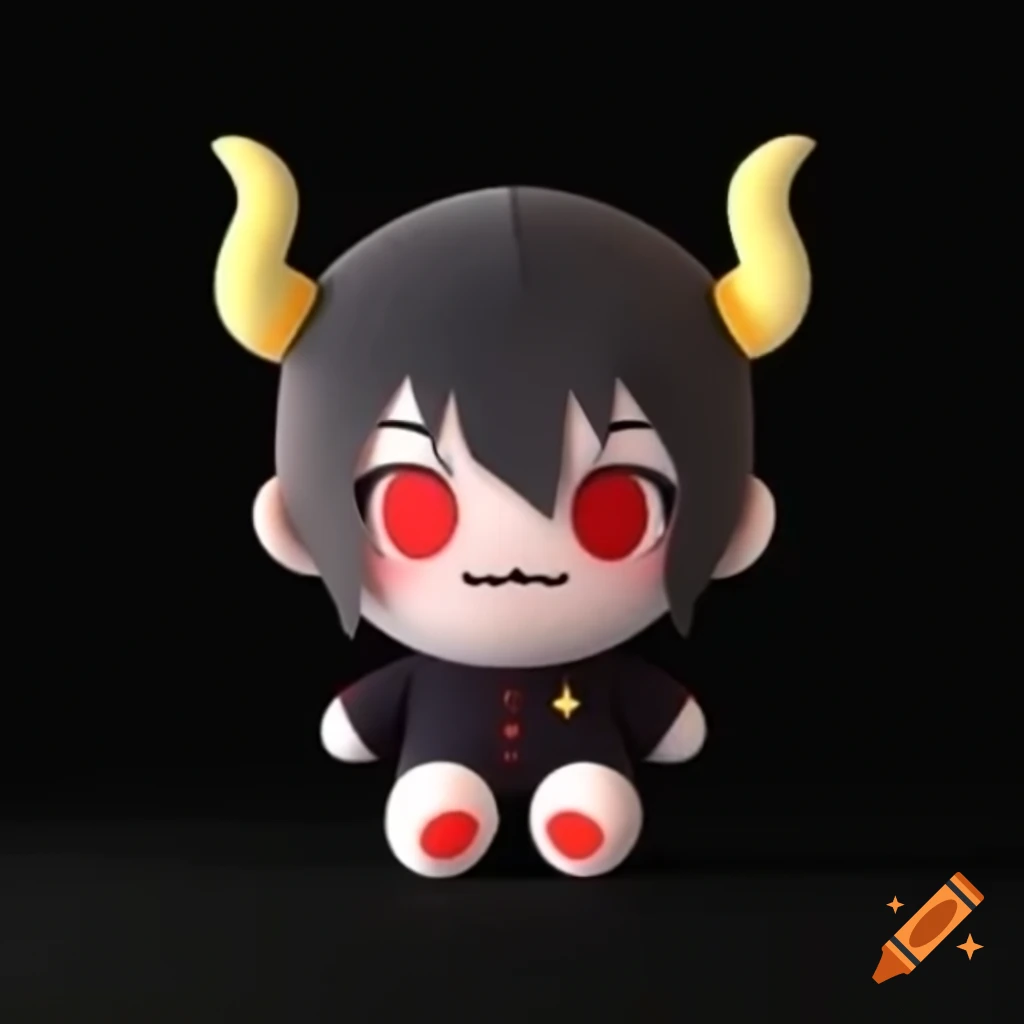 Friendly demon plush toy in 3d anime style on black background on Craiyon