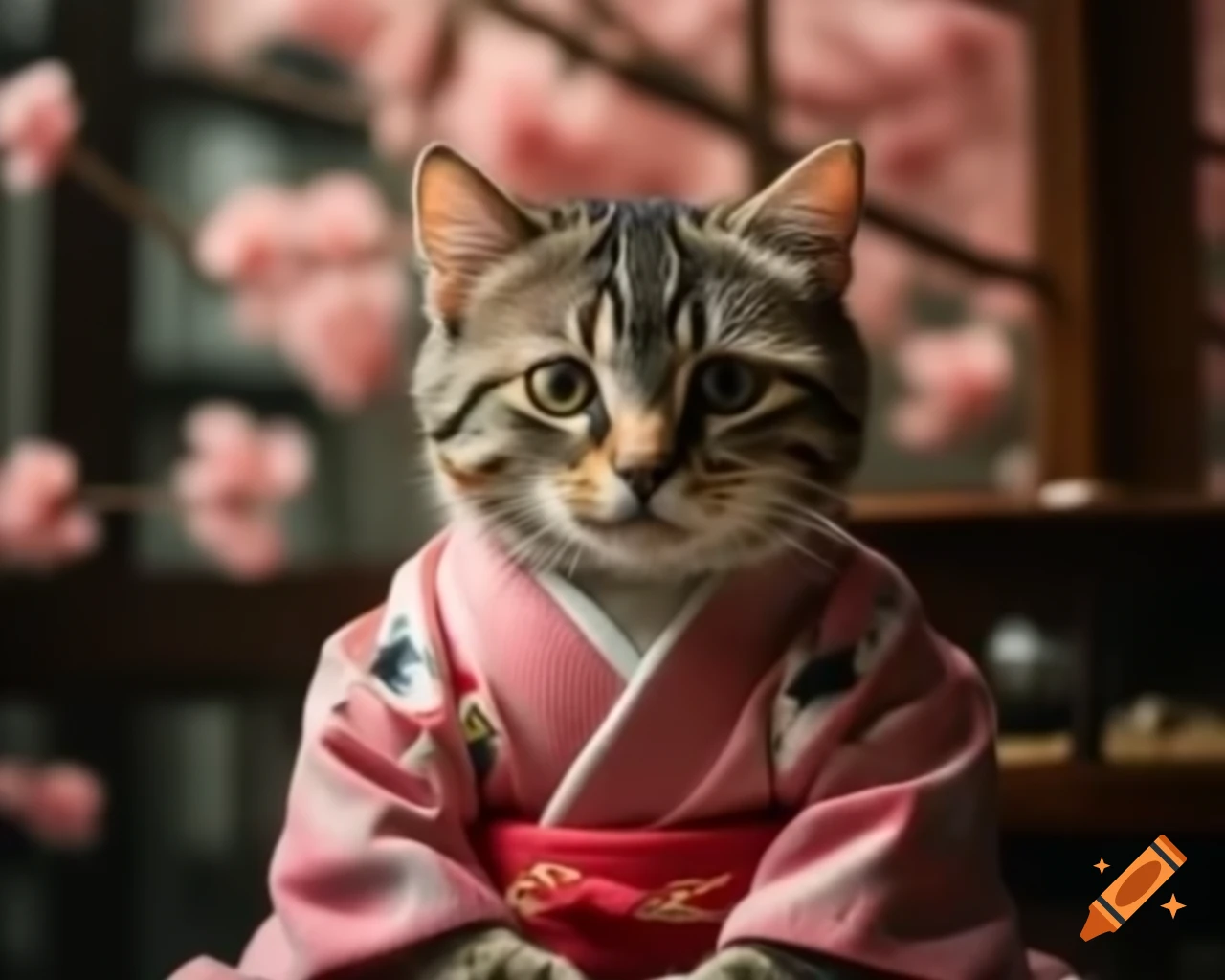 An anthropomorphic cat dressed in an Akatsuki robe sits in the rain ...