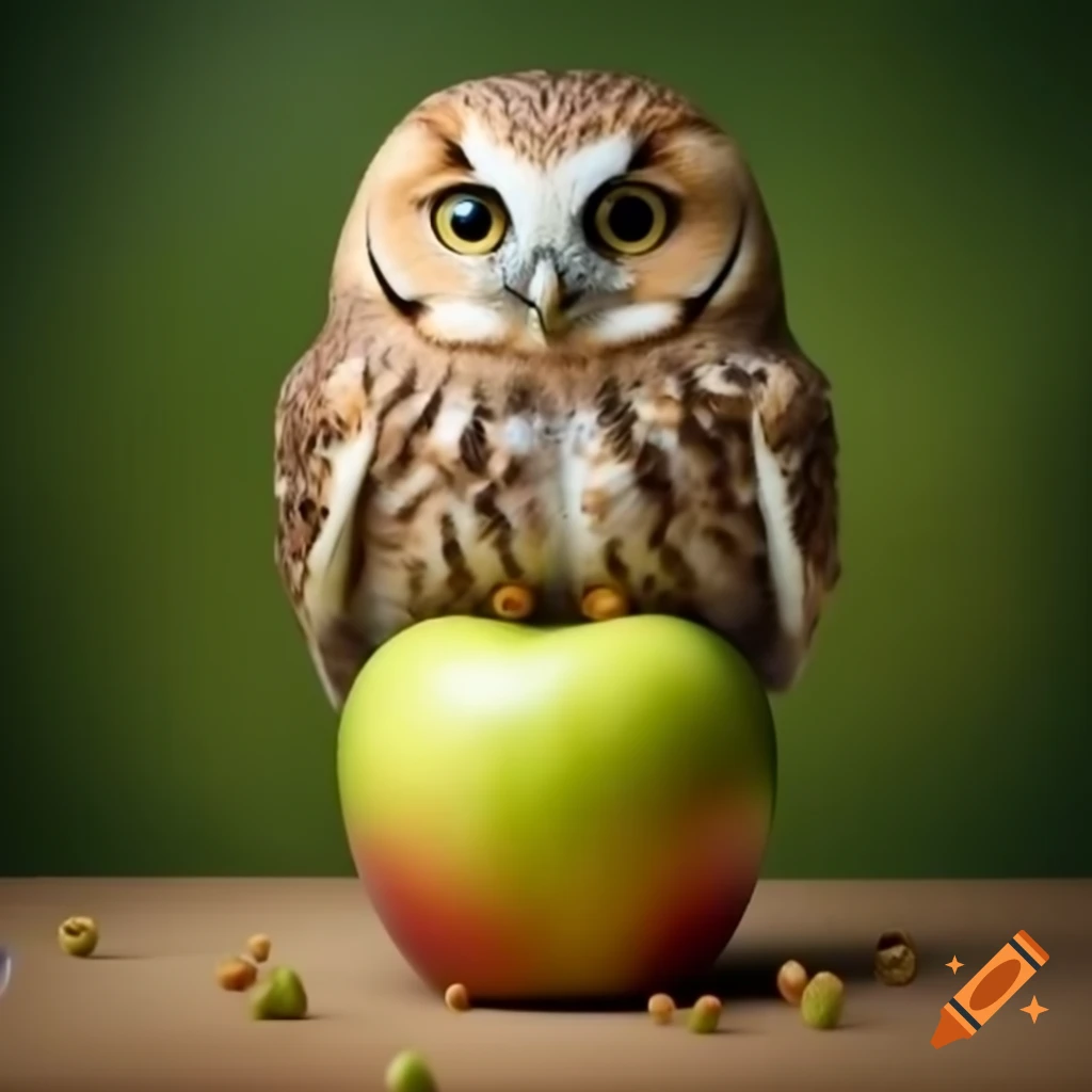 Owl sitting on an apple on Craiyon