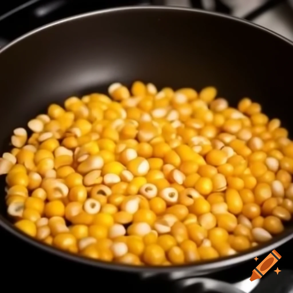 Hot boiling oil in a pan with corn kernels on Craiyon