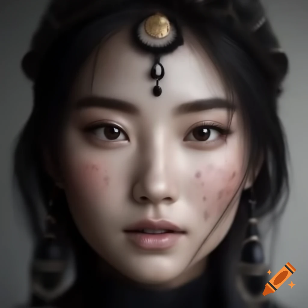 Hyper-realistic black and white portrait of nepalese princess with ...