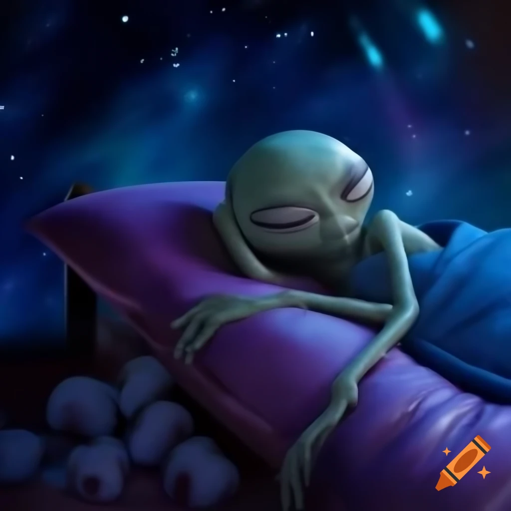 Katy Perry as an alien sleeping on a pillow with galaxy background on ...