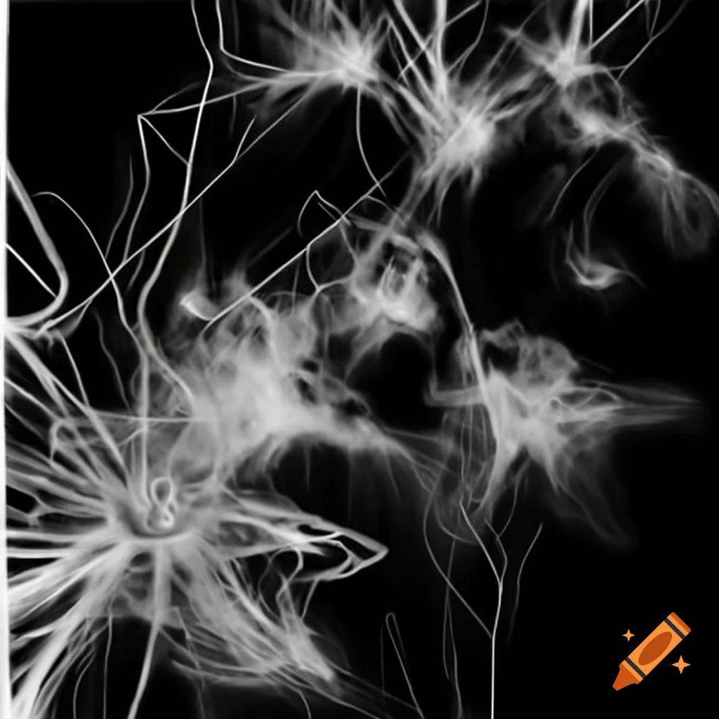 Abstract black and white composition depicting organic life with fuzzy ...