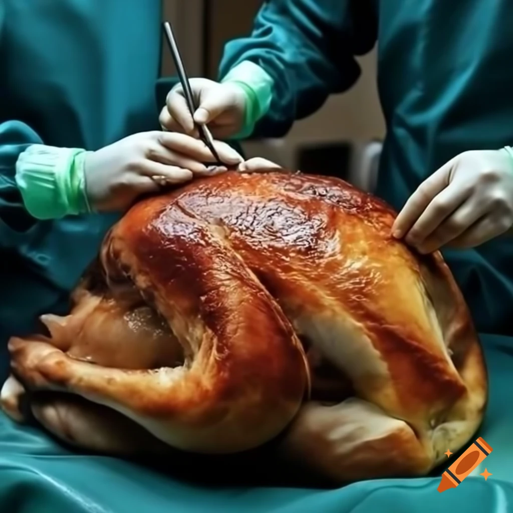 Slicing a baked turkey for serving on Craiyon