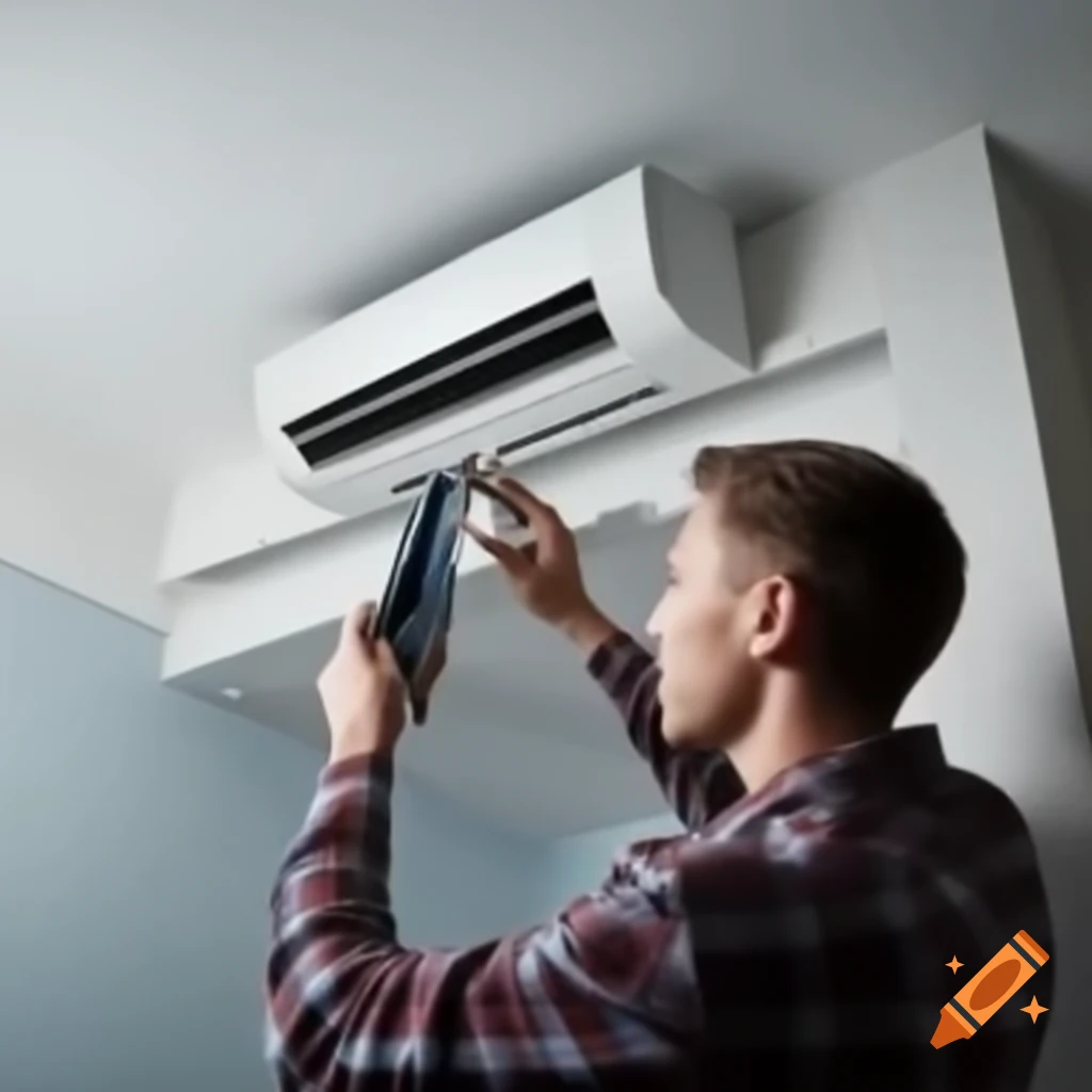 Technician repairing air conditioners on Craiyon