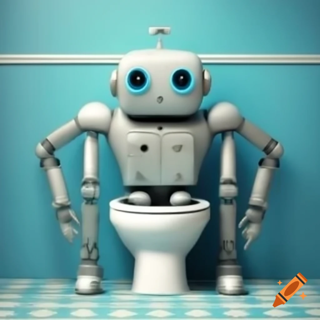 Robot sitting on toilet in humorous setting on Craiyon