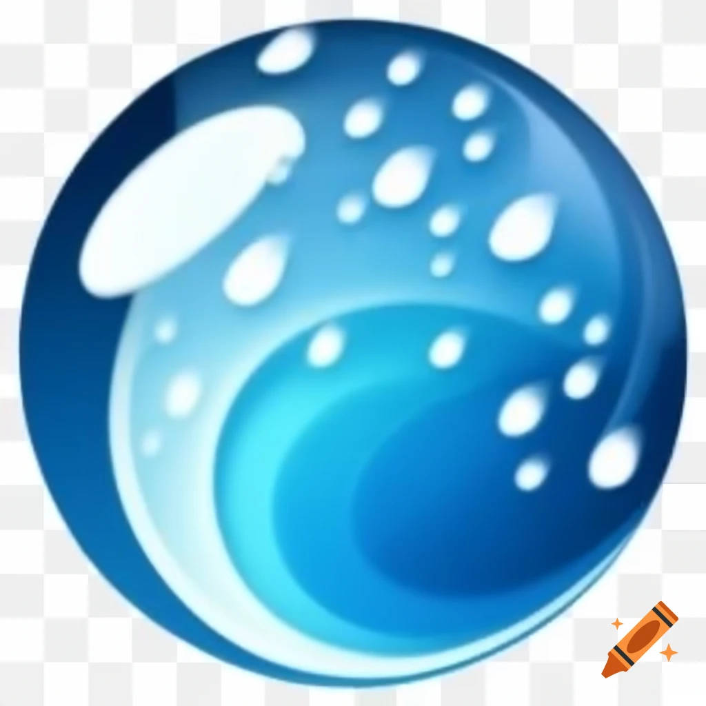 Circular logo with blue and transparent waterdrops shining in sunlight ...