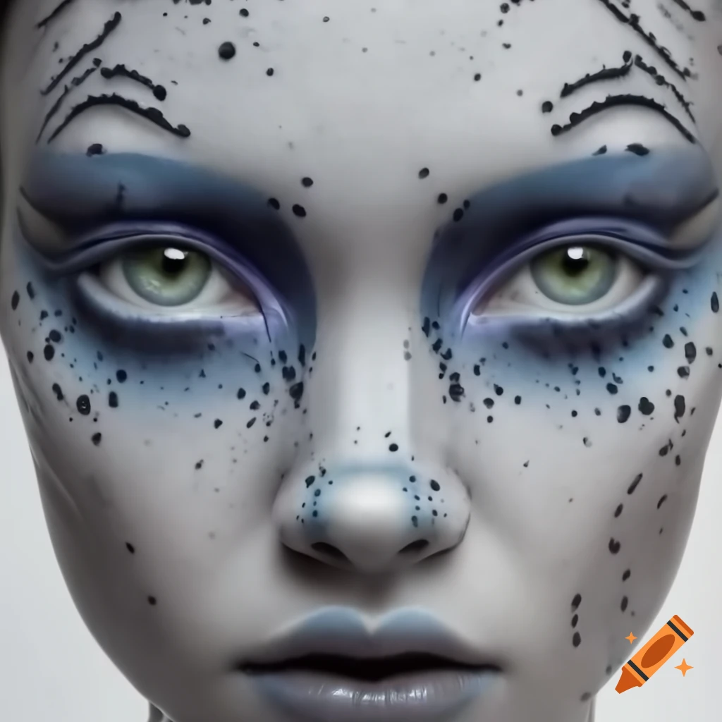 Hyper-realistic black and white portrait of a unique actress with alien ...