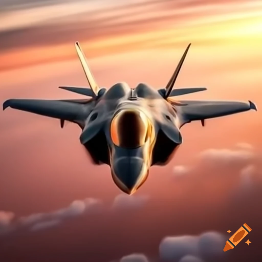 F-35 aircraft flying at sunset on Craiyon