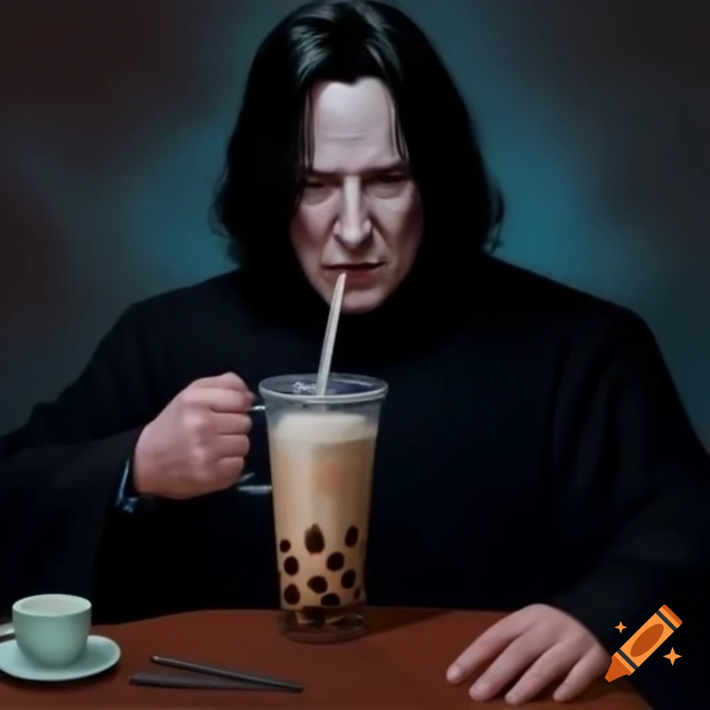 Character Snape enjoying boba tea on Craiyon
