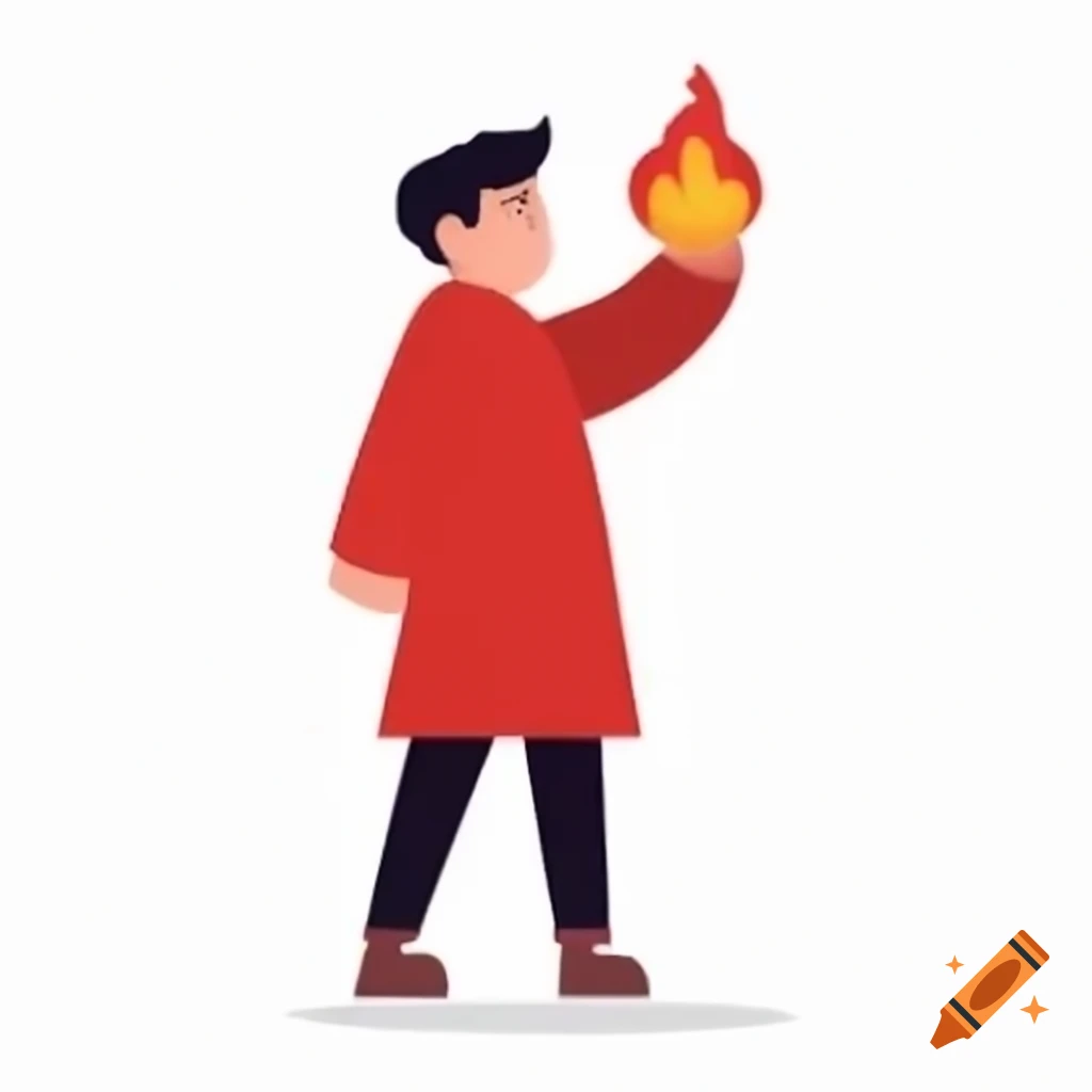 Cartoonish 2D character in red cloak with flaming tail, friendly ...