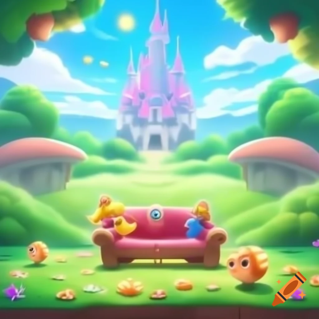 Realistic photo background inspired by Princess Peach's world with ...