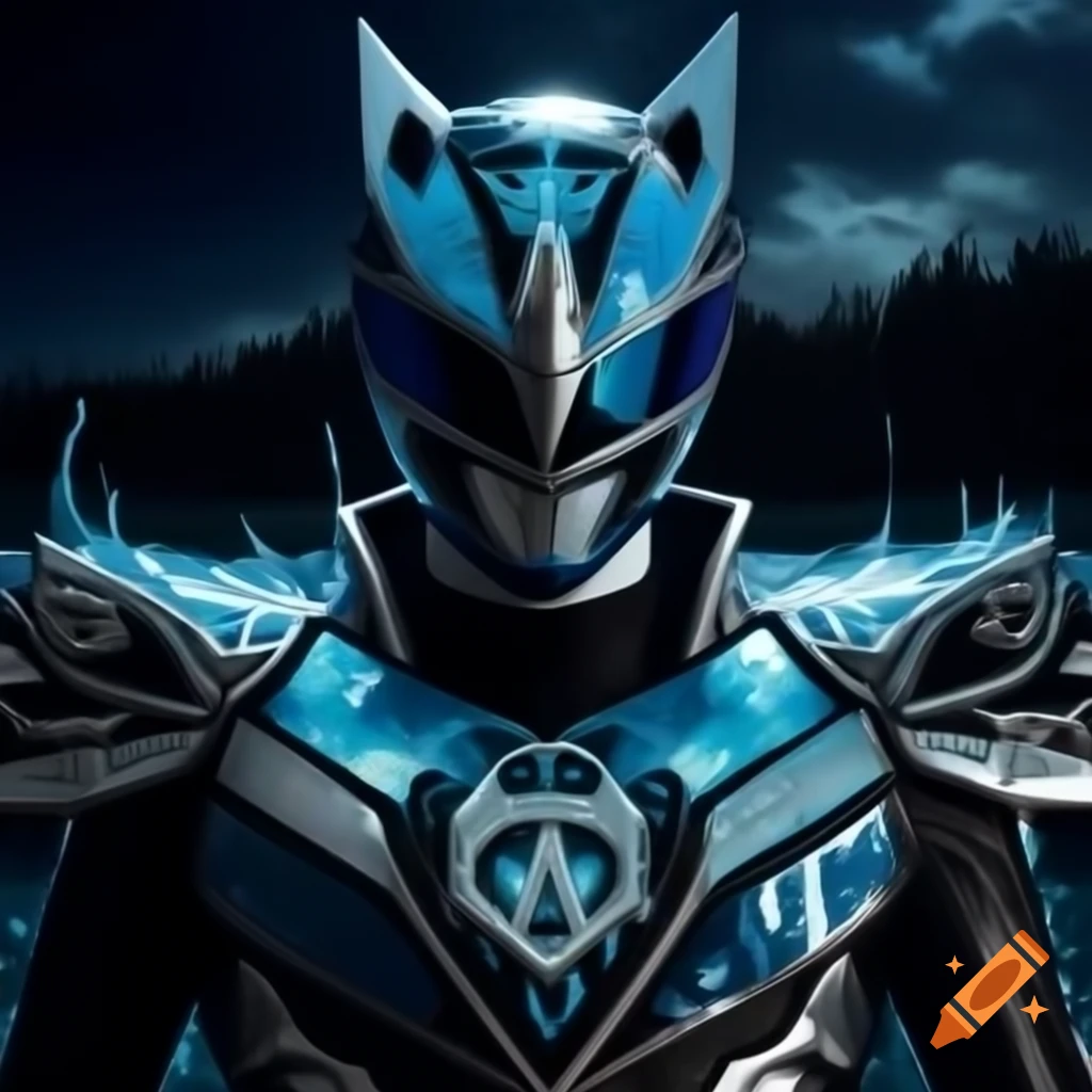 Striking dark blue and silver power ranger suit evoking the night sky ...