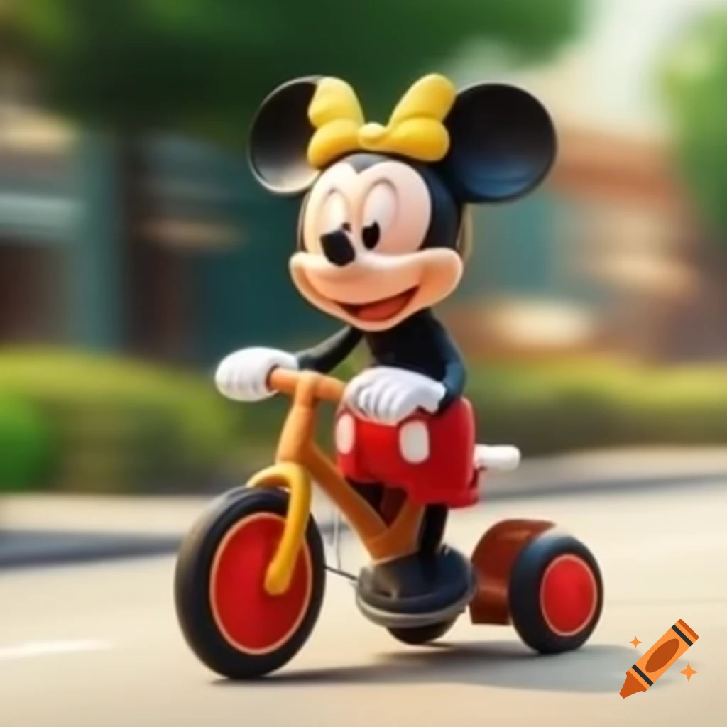 Mickey Mouse riding a bicycle on Craiyon