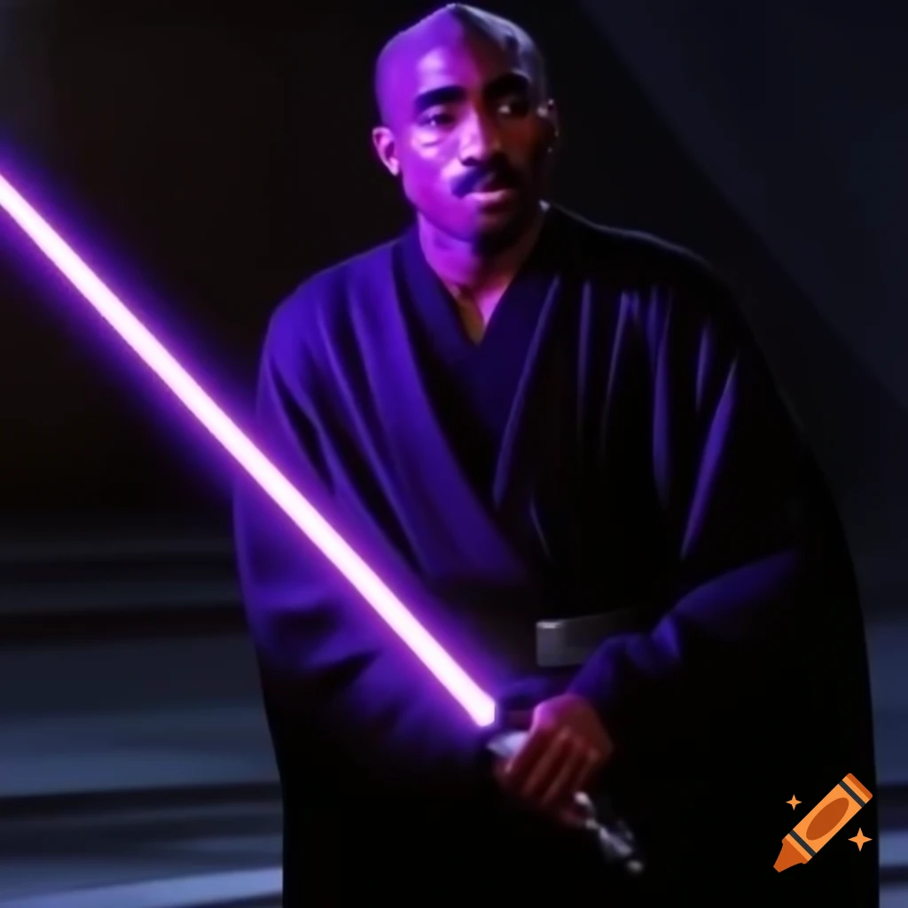 Tall male with Infinity Gauntlet and purple lightsaber meditating ...