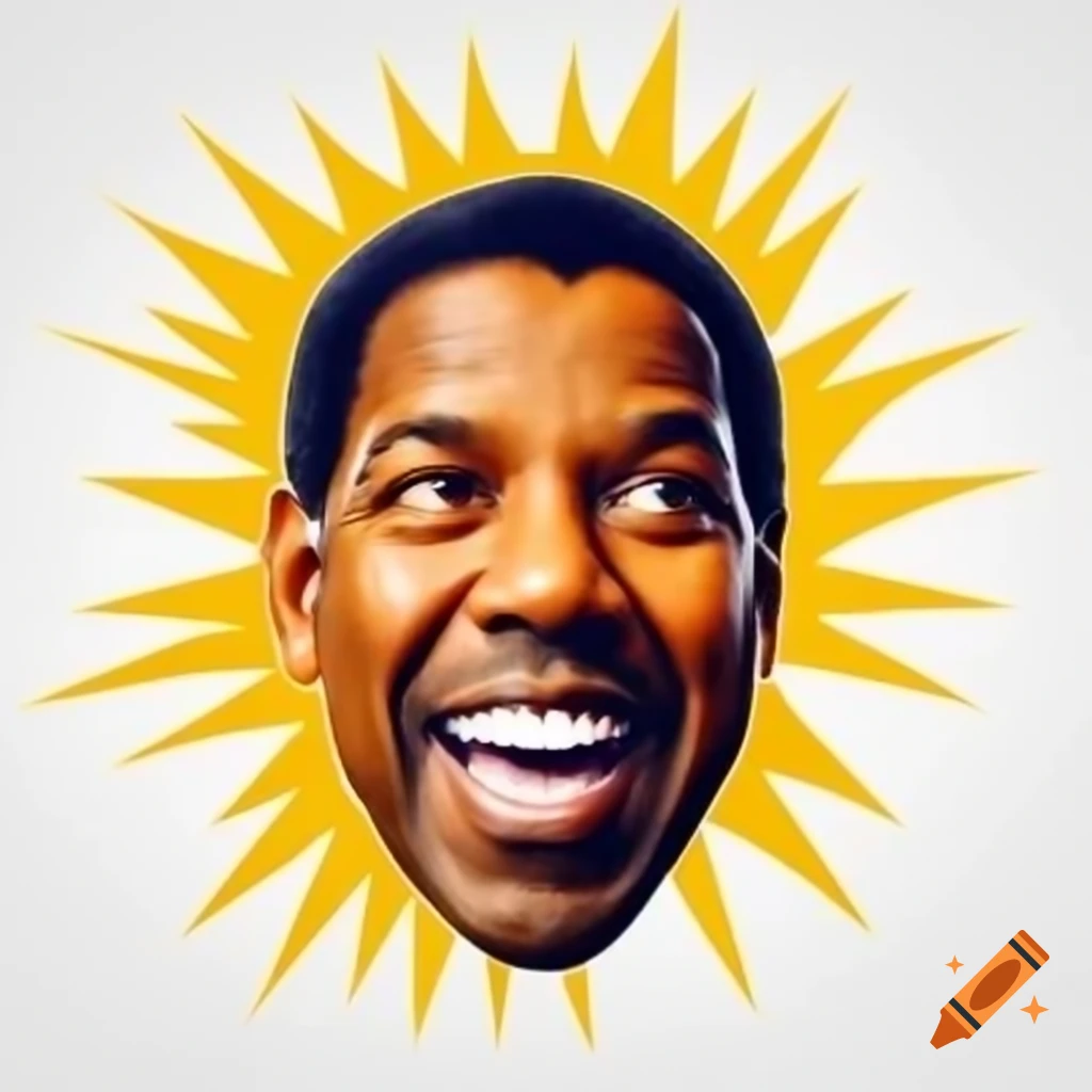 Cartoon-style rendering of Denzel Washington's laughing head on white ...