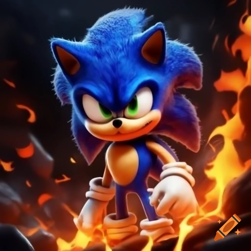 Sonic character engulfed in flames on Craiyon