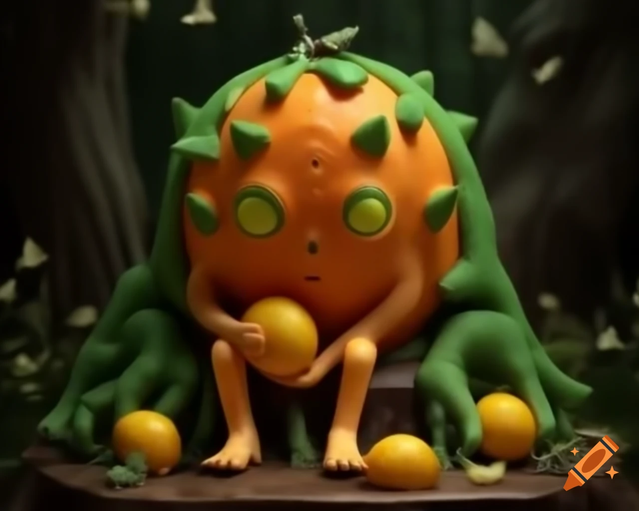 Realistic depiction of an orange tree monster in warm colors on Craiyon