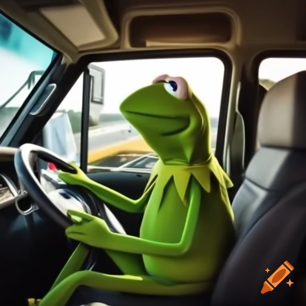 Kermit the frog wearing headphones and holding a microphone on Craiyon