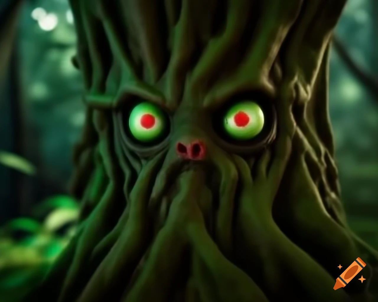 3d cgi anime artwork of a tree monster with a bark humanoid face and ...