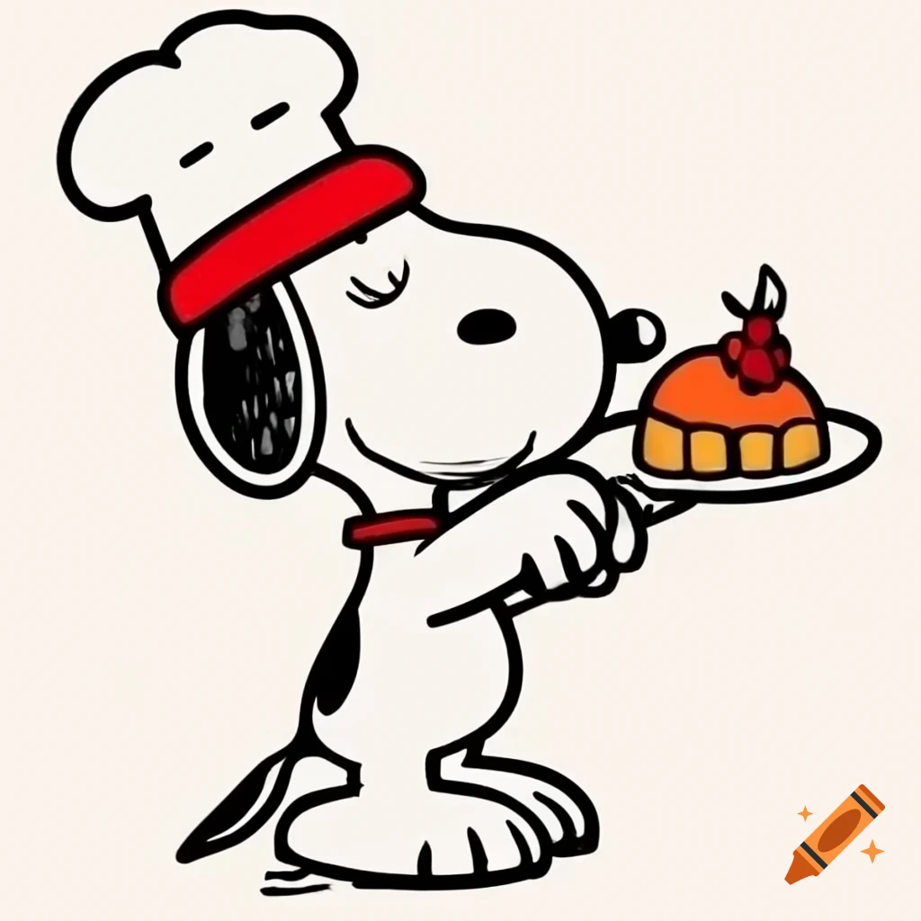 Snoopy in kitchen with tray of Christmas cookies wearing chef hat on ...