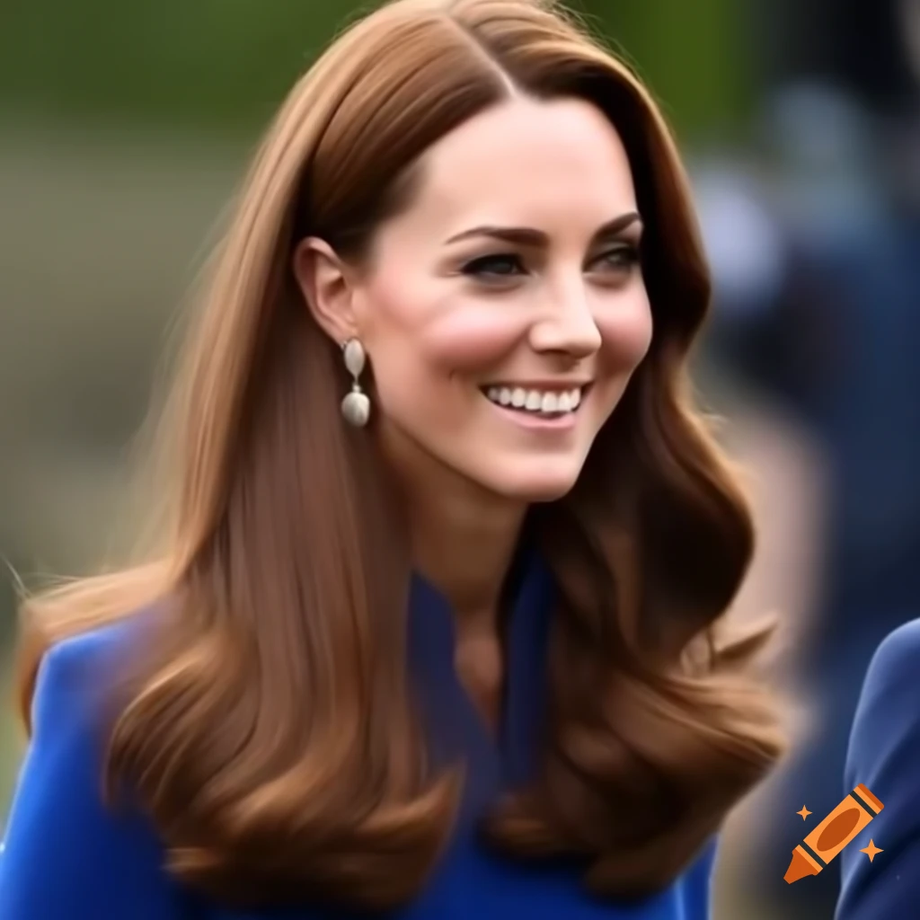 Catherine Middleton showcasing a new hairstyle with straight chestnut locks framing her features ...