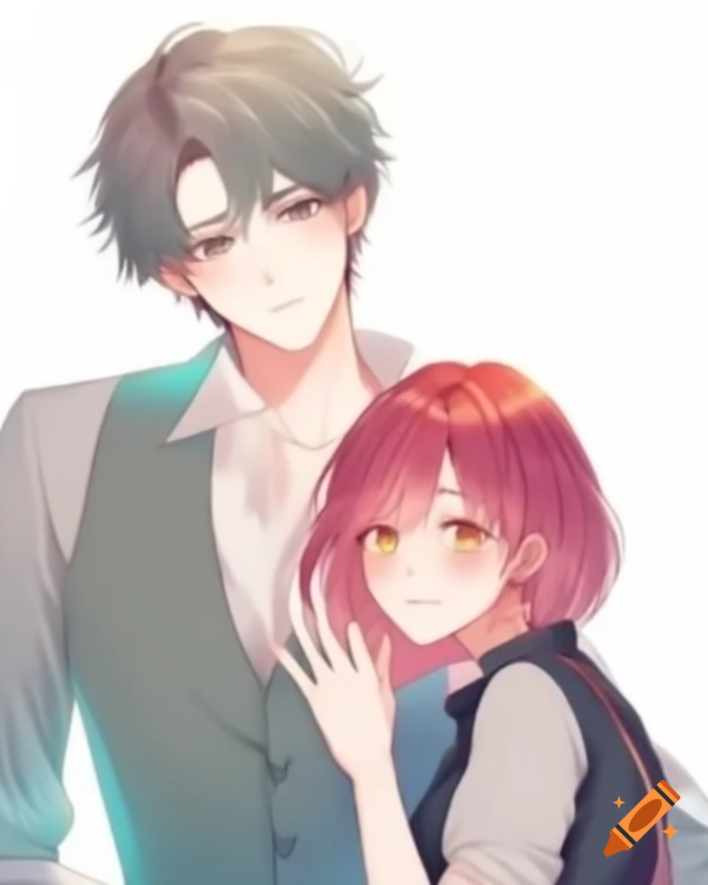 Couple illustration on white background in manhwa style on Craiyon