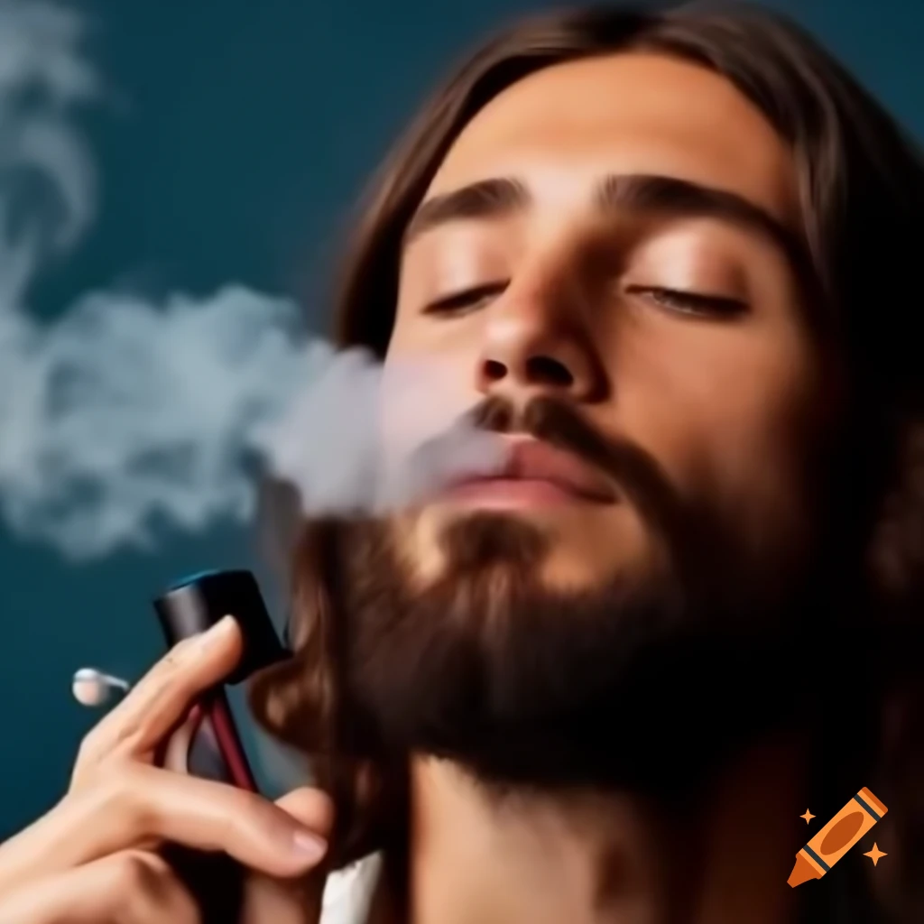 Contemporary artistic portrayal of jesus with a vape device on Craiyon