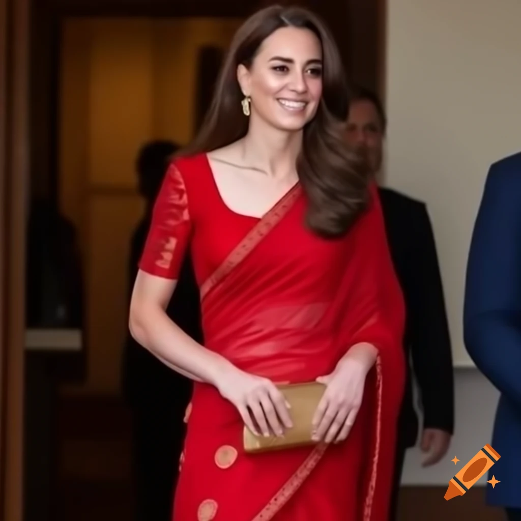 Kate Middleton wearing saree with pallu down on Craiyon