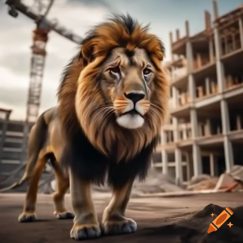 Lion with fire and water elements contrasting on either side on Craiyon