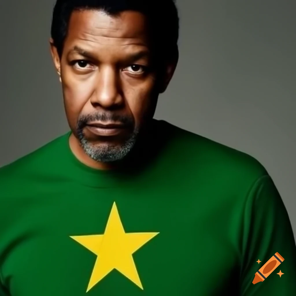 Denzel Washington in green t-shirt with yellow star design on Craiyon