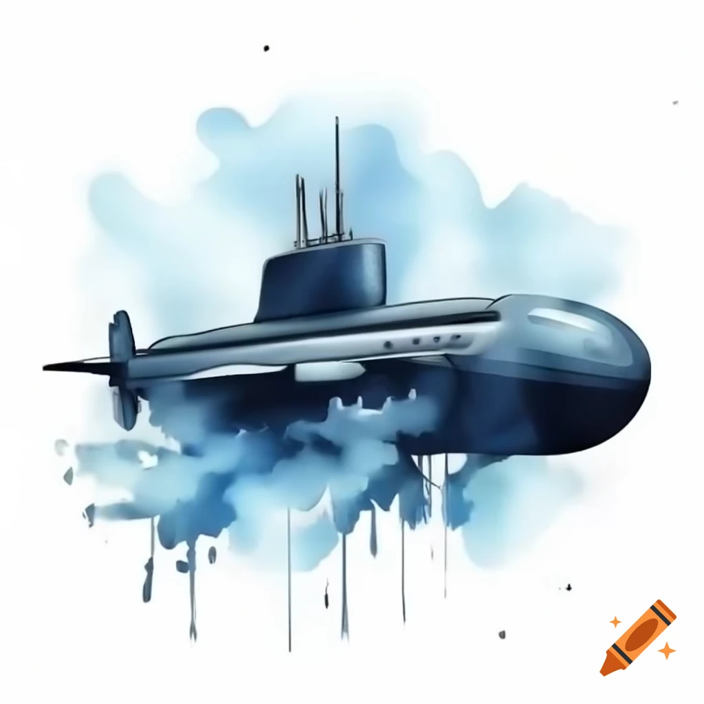 Sleek stealth submarine with advanced camouflage and blue LED lights on ...