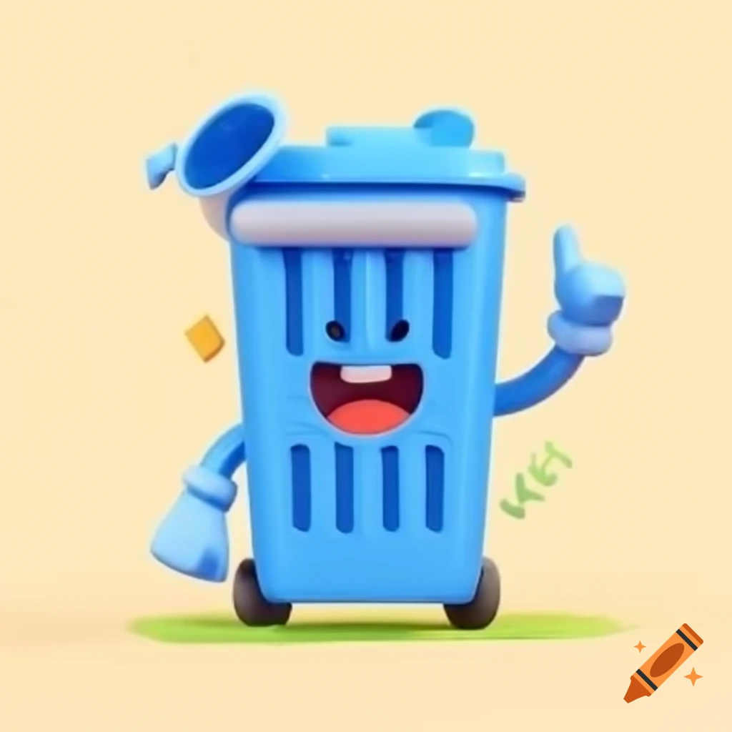 Cheerful smiling trash can giving thumbs-up promoting recycling on Craiyon