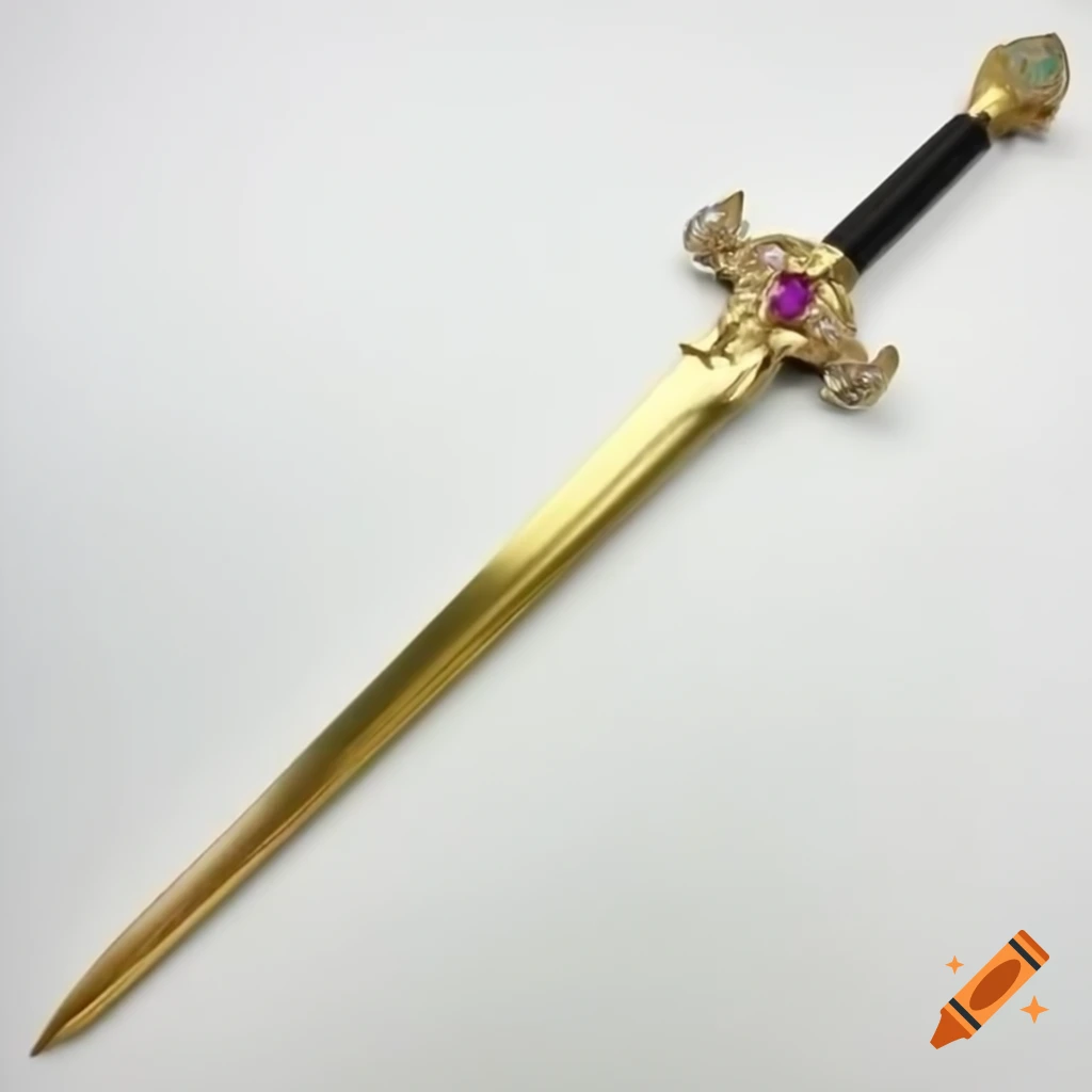 Black sword with silver engravings and sun-shaped cross guard on Craiyon