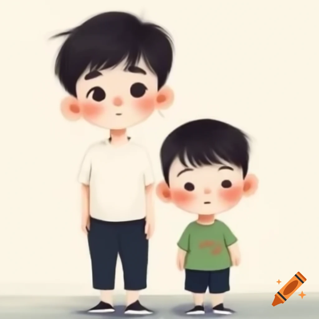 Simple drawing of a male Chinese youth and a Chinese boy on Craiyon