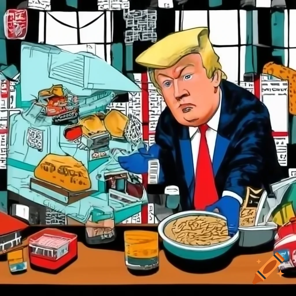 Ad campaign parody of Donald Trump portrayed as dog food on Craiyon