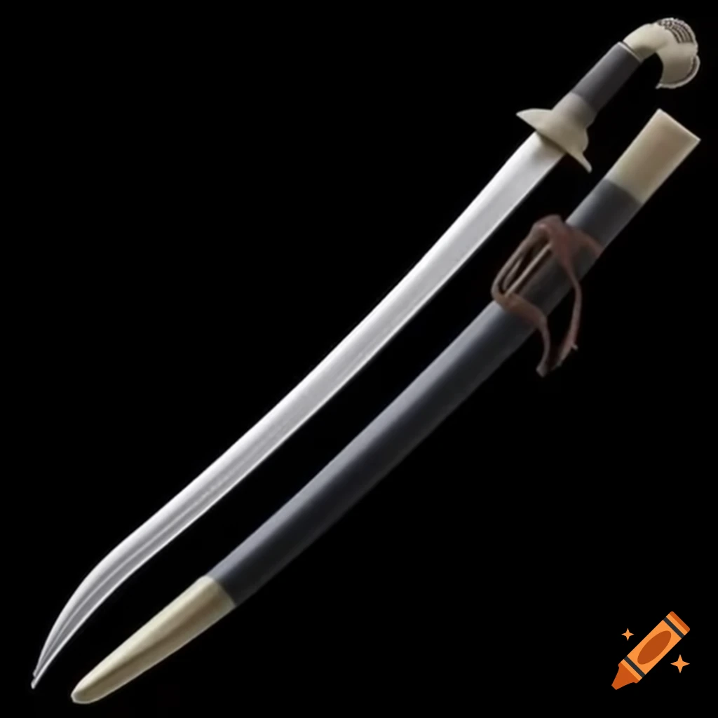 Curved Mongolian sword from Khan-era in black and grey tones on Craiyon