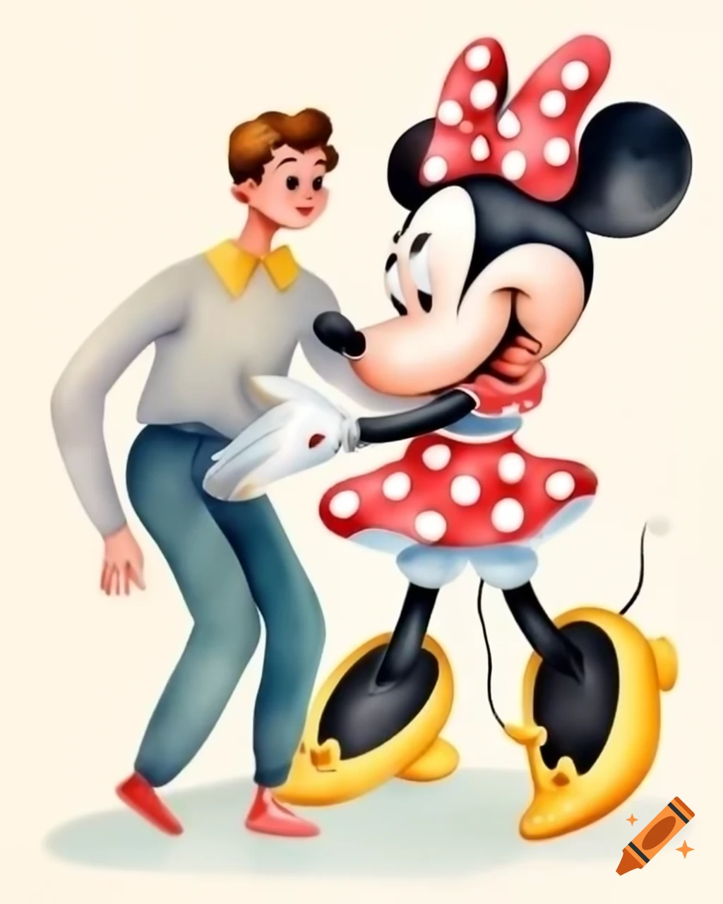 Minnie Mouse writes with a quill on parchment in a library. on Craiyon