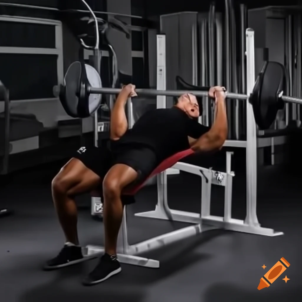 Person performing bench press exercise in gym on Craiyon