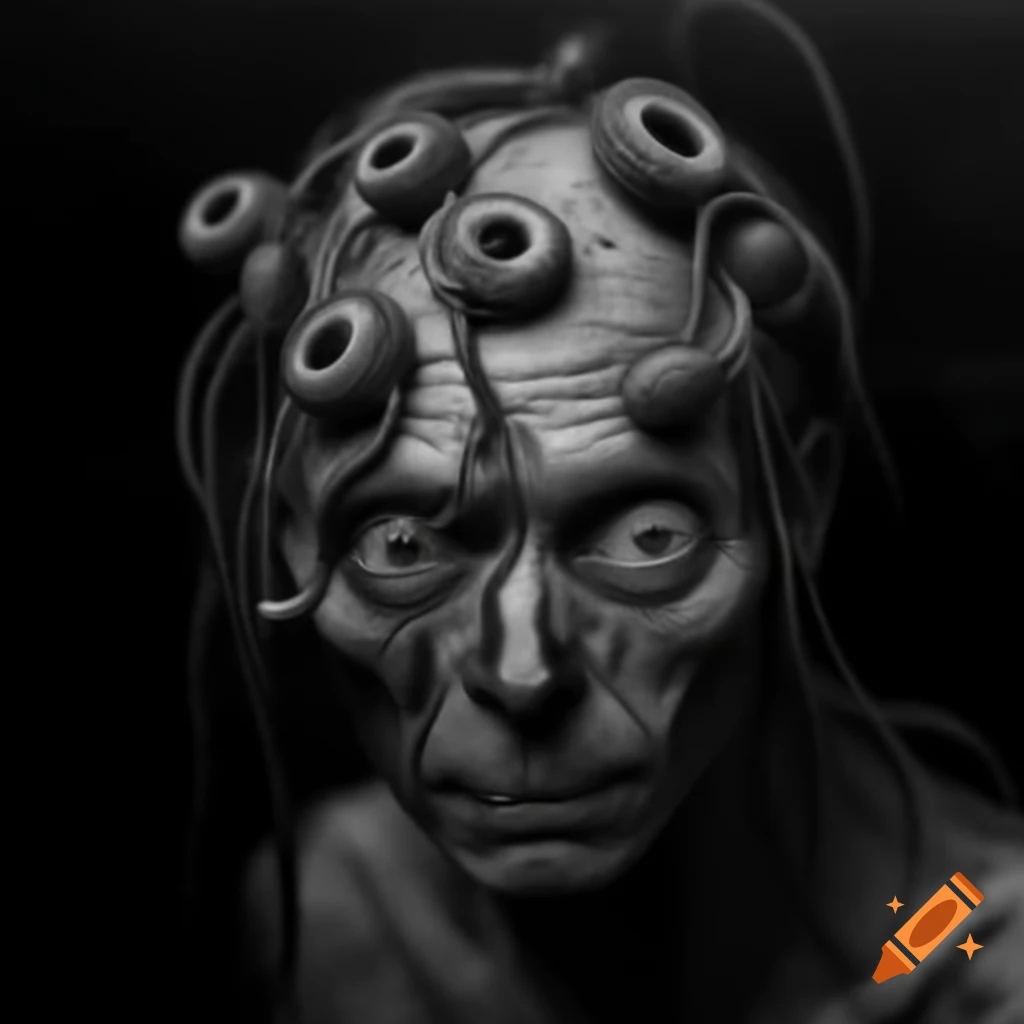 Realistic ocean zombie with barnacles in black and white film on Craiyon