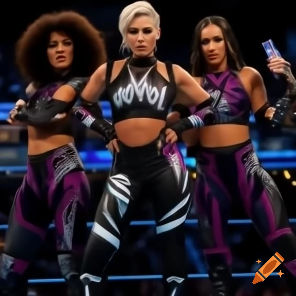 Futuristic women's tag team champions in wrestling attire on Craiyon