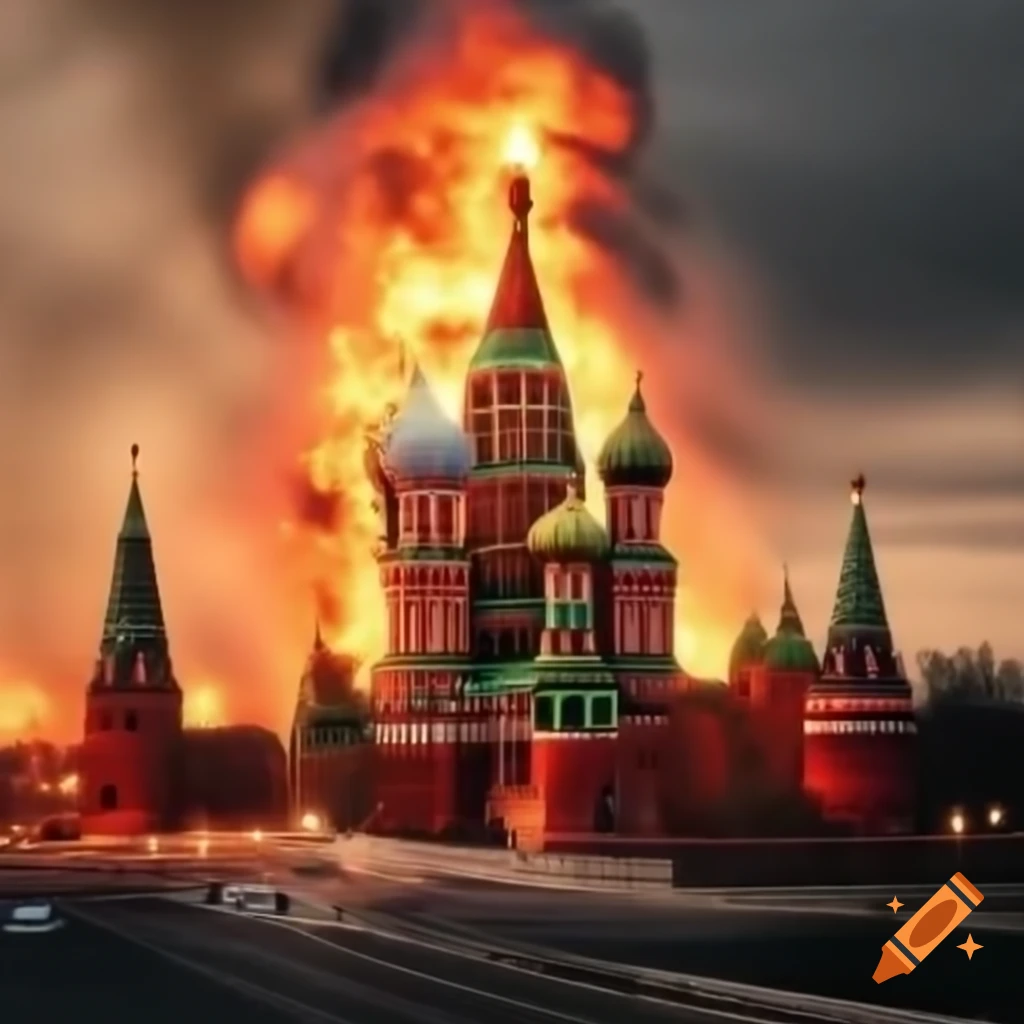 Stylized illustration of Moscow cityscape at sunset, featuring St ...