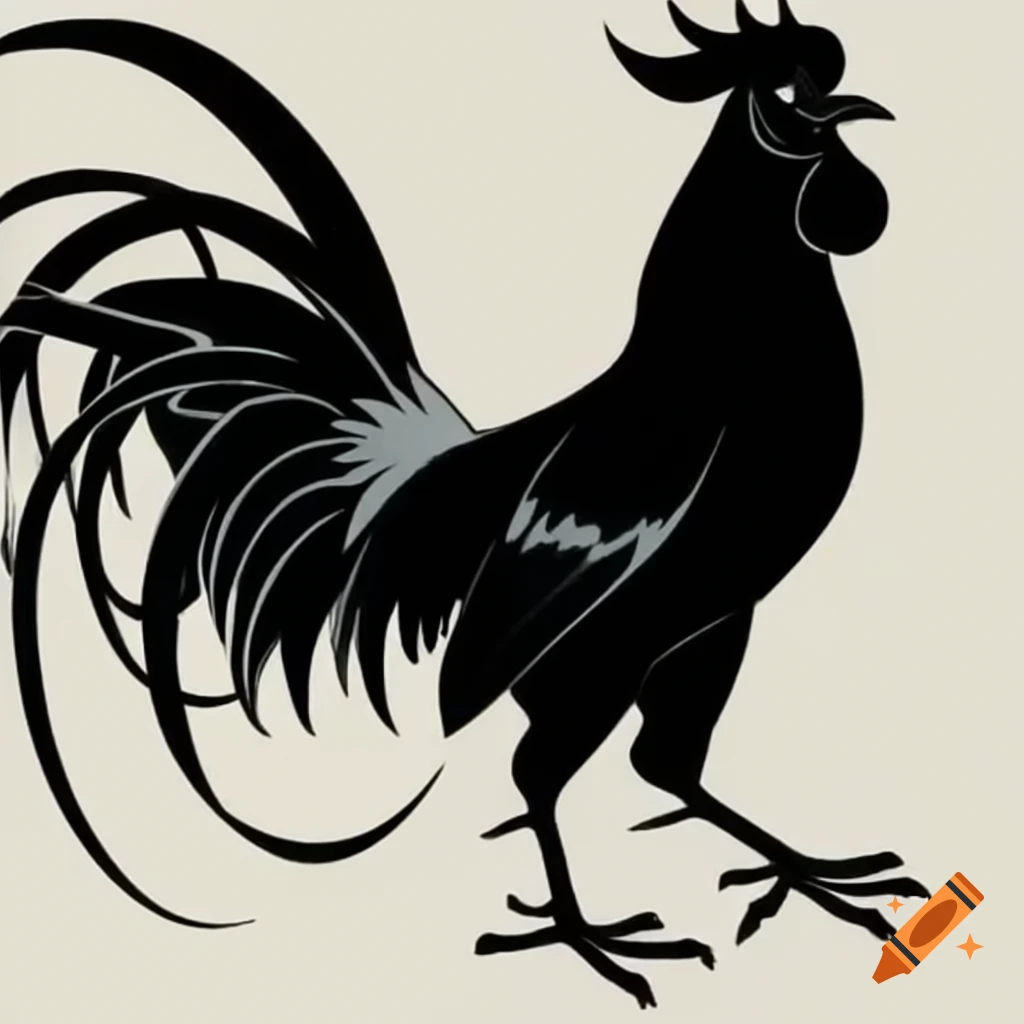 Classic comic book rooster in dynamic posture and grayscale on Craiyon