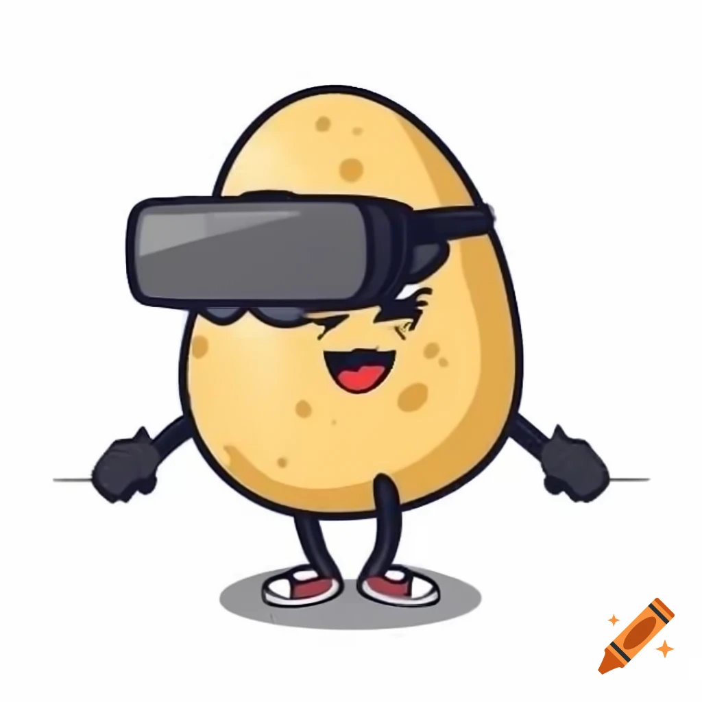 Cartoon potato engaging in virtual reality gameplay on Craiyon