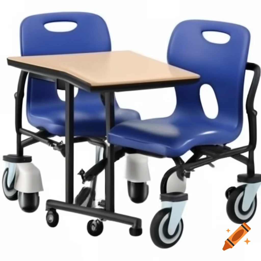 Ergonomic wheeled school chairs with attached desk design on Craiyon