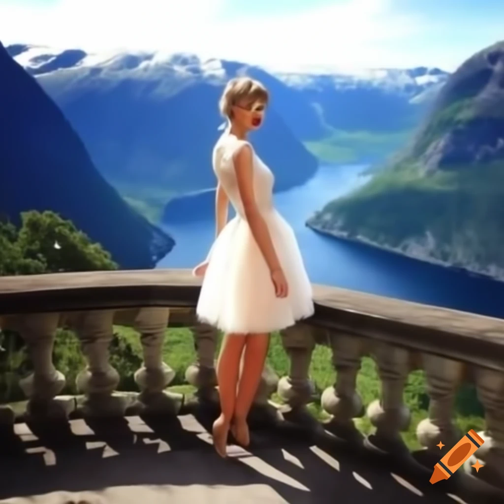 Taylor Swift as Norwegian princess on castle balcony overlooking fjord ...